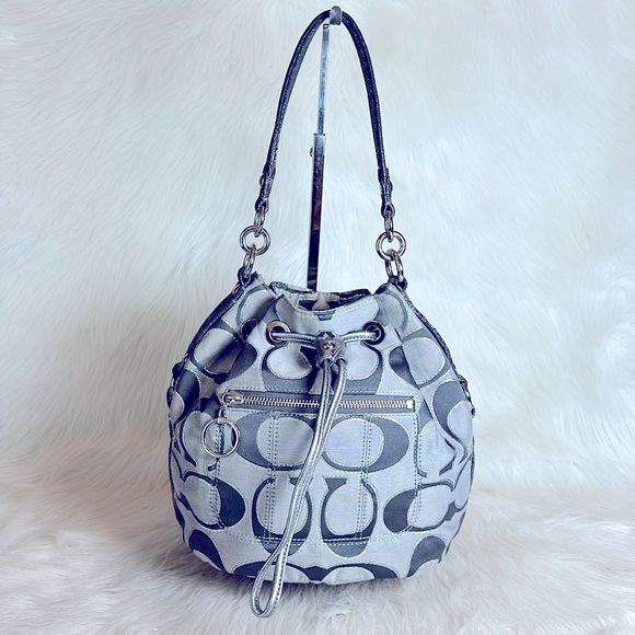 Coach | Bags | Coach Poppy Silver Gray Cinch Bucket Bag With Matching ...